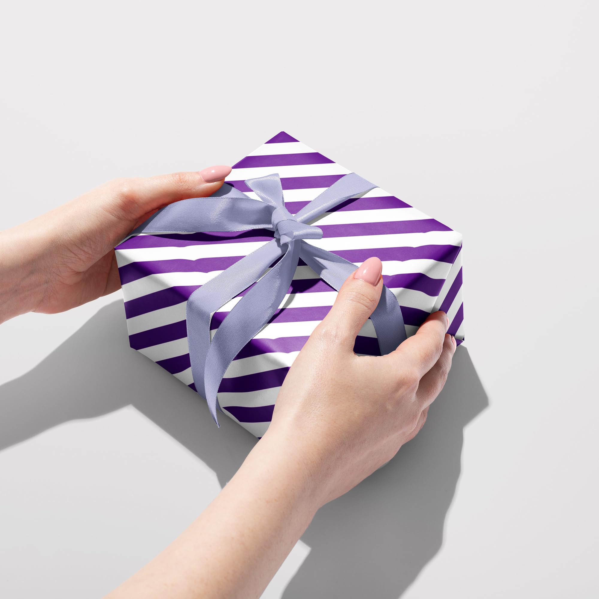 SaringSwoon Purple Wrapping Paper - Gift Wrap With Stripes and Polka Dot Design for Christmas, Birthday, Baby Shower, Wedding, Holiday - 20×29 Inches, 6 Folded Sheets