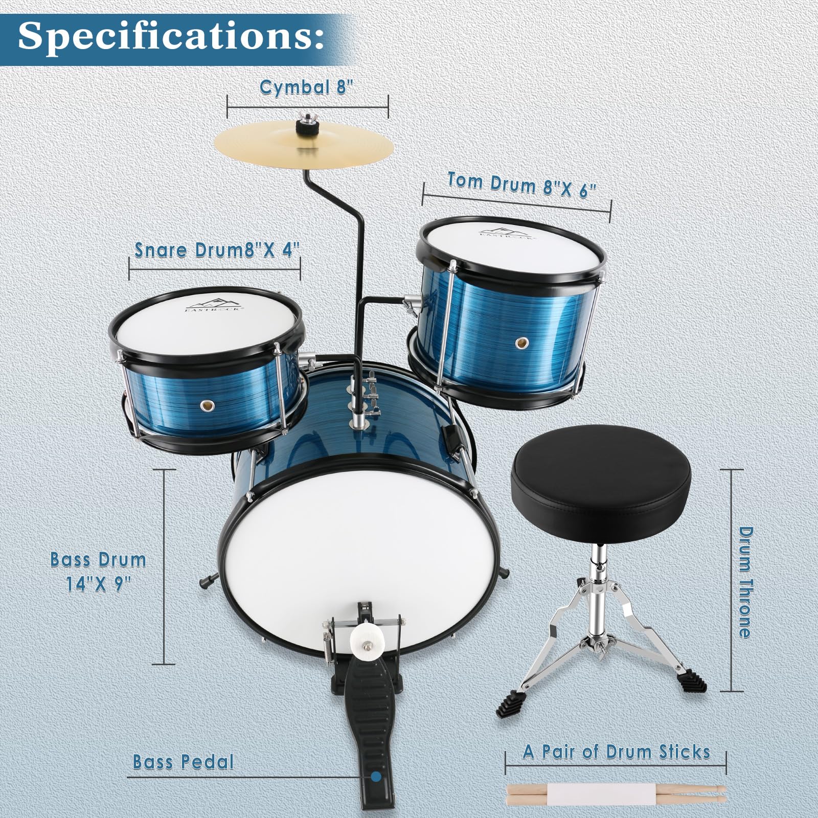 EASTROCK Kids Drum Set, 3 Piece 13'' Junior Drum sets for Drummer,Beginner, Drum Set with Adjustable Throne,Cymbal,Pedal,Drumsticks(Green)