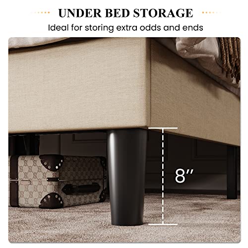 SHA CERLIN Queen Bed Frame, Upholstered Platform Bed with Geometric Headboard and Wingback, Wood Slat Support, No Box Spring Needed, Beige