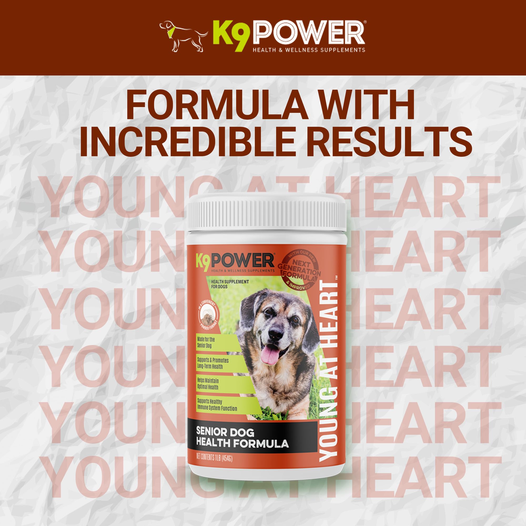 K9 Power Young at Heart Senior Dog Multivitamin 1 lb β Advanced Supplement for Seniors β Supports Brain, Heart, Vision, Joint Health, and Mobility