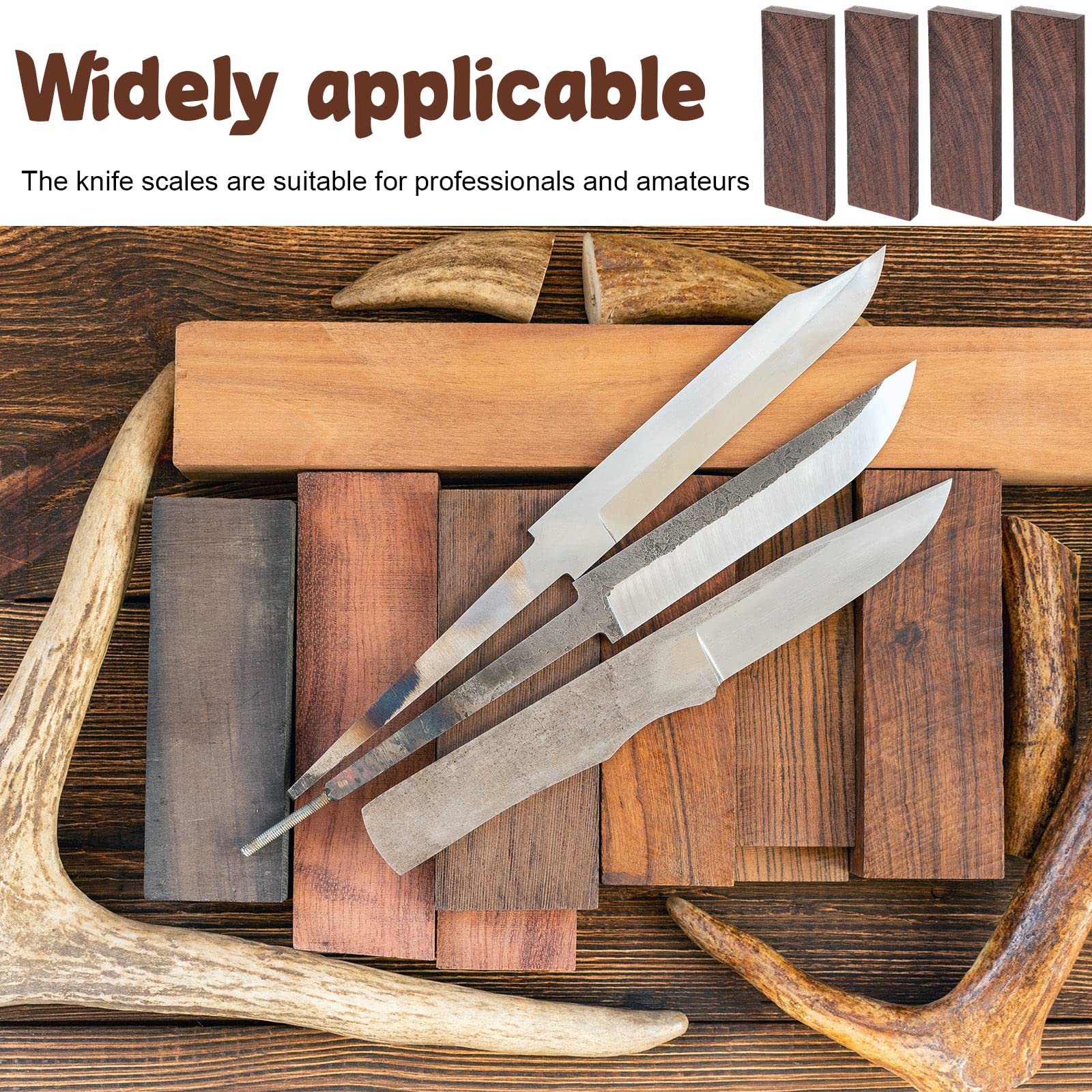 Sasylvia 4 Pcs Black Ebony Lumber Wood Timber Handle Plate Natural Wood Knife Handle Scales Knife Scales Lumber Blank for DIY Music Instruments Tools Crafts, 4.7'' x 1.6'' x 0.4''