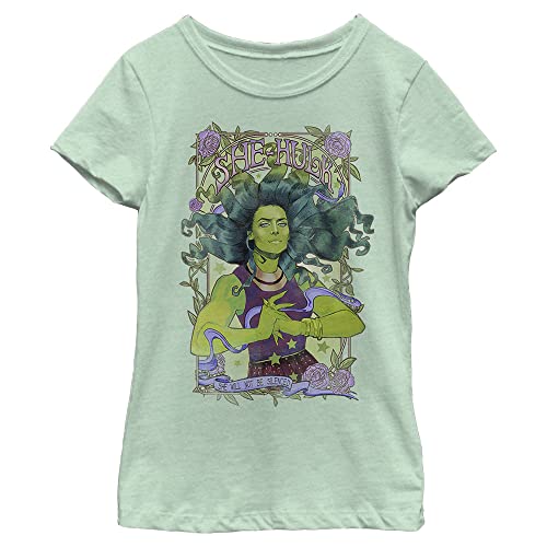 Marvel Classic Hulk Nouveau Girls Short Sleeve Tee Shirt, Mint, Small