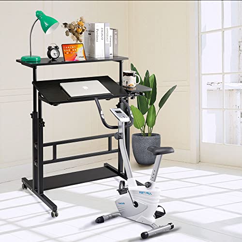 SIDUCAL Mobile Stand Up Desk, Adjustable Laptop Desk with Wheels Storage Desk Home Office Workstation, Rolling Table Laptop Cart for Standing or Sitting, Black