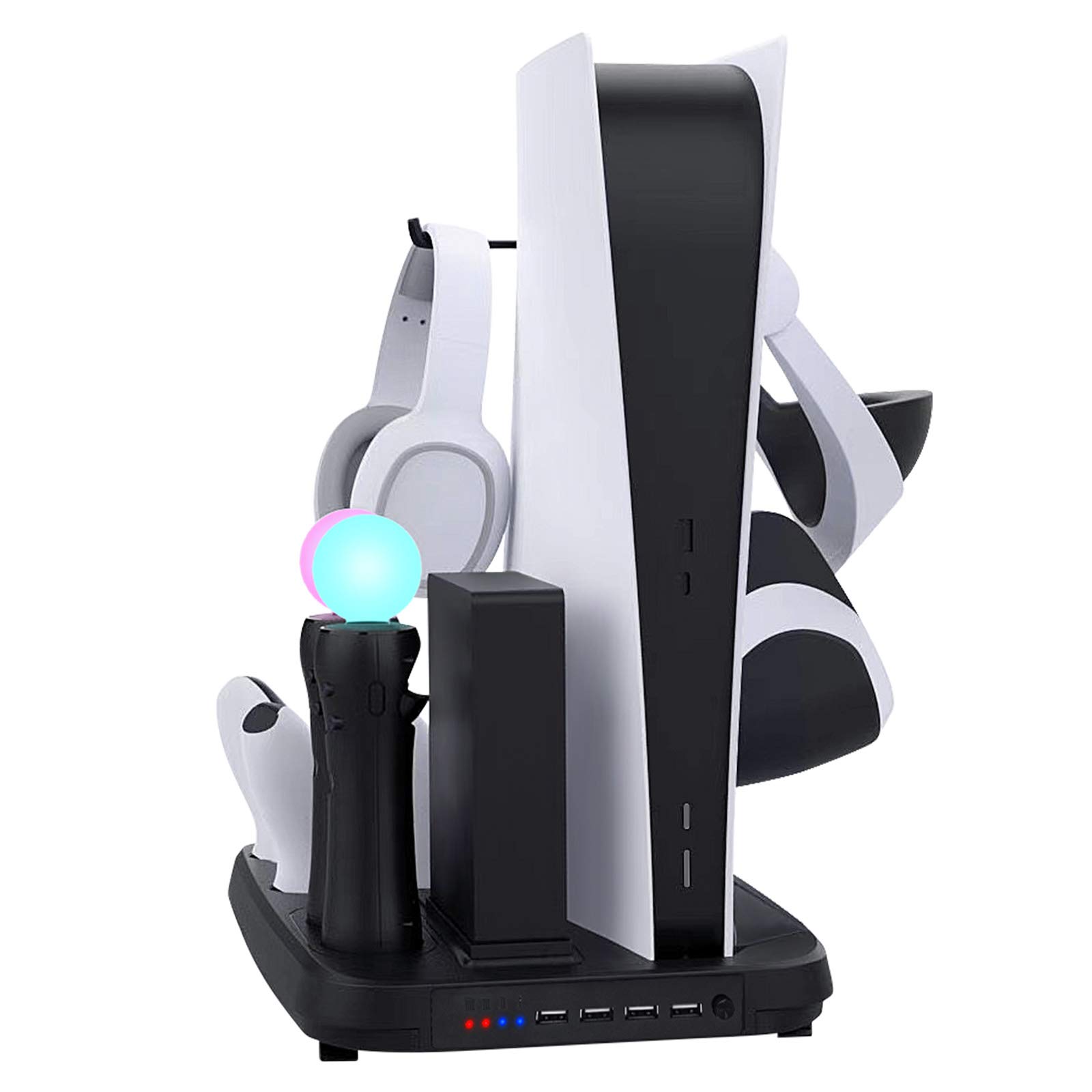 FYOUNG Vertical Stand for PS5 Digital Edition/Ultra HD Console with Cooling Fan and Controller Charging Station, Display Charging Stand for PS5 VR Playstation