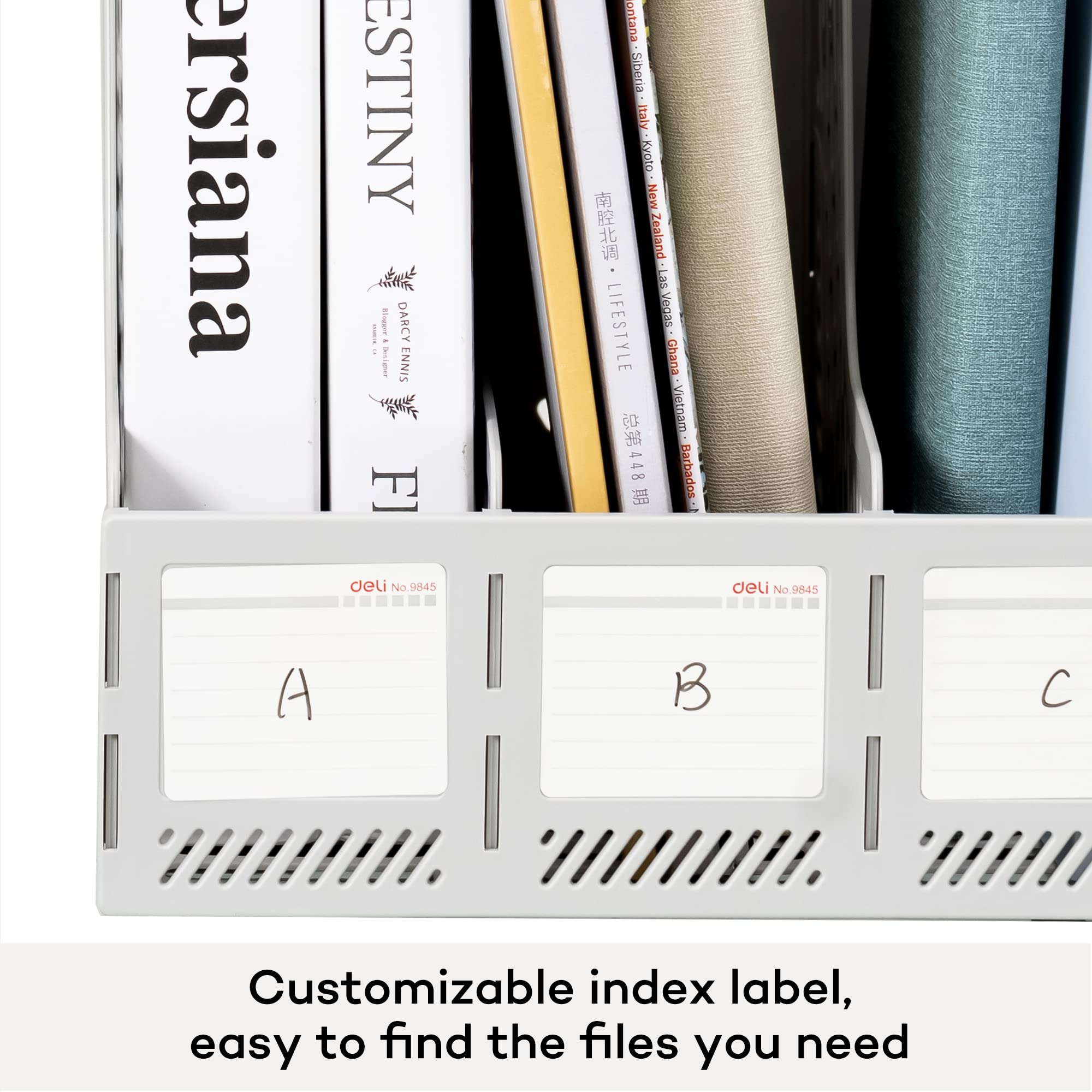 deli Magazine File Holder, Desk Organizer File Folder for Office Organization and Storage, Sturdy Plastic Binder Organizer, 4 Vertical Compartments, Black
