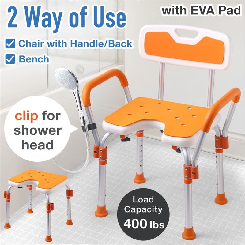 Shower Chair for Inside Shower, Japard 400 lbs Heavy Duty Bath Chair with Arms and Shower Head Holder, Medical Shower Seat, Bath Stool Safety Shower Bench for Elderly