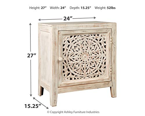 Signature Design by Ashley Fossil Ridge Boho Accent Cabinet or End Table, Vintage White