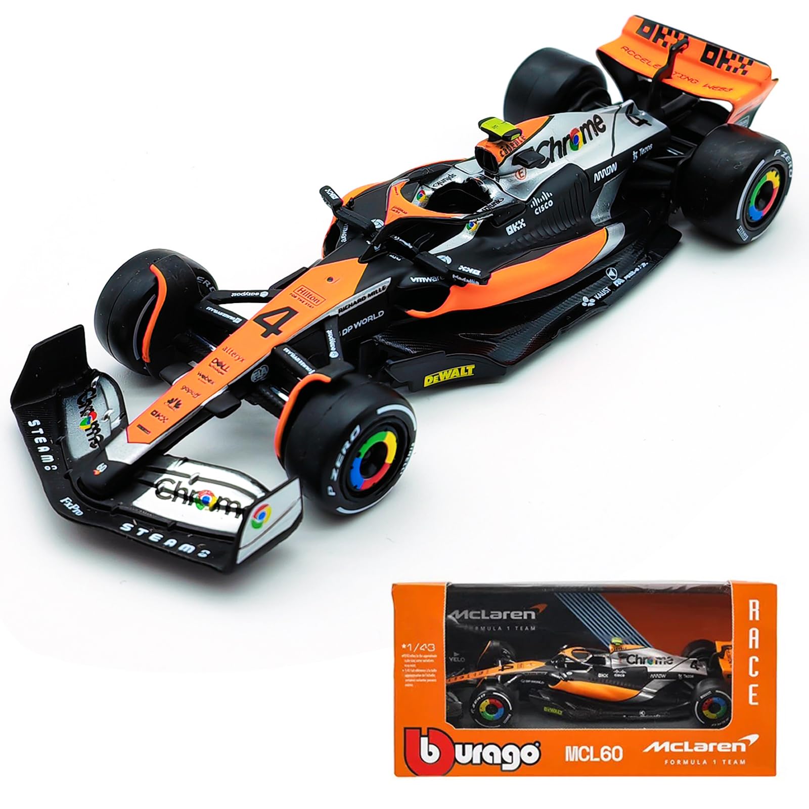 JODIYAAH Bburago P2 British GP Mclaren 2023 F1 MCL60 4# Lando Norris Formula Racing Alloy Car Diecast Model (MCL60 4#)