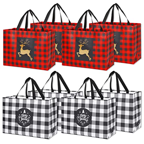 YANGTE 8 Pack Extra Large Christmas Gift Bags, Reusable Tote Bags with Handle Non-Woven Christmas Grocery Shopping Totes for Holiday Xmas, 16.9 * 12.6 * 6.8"