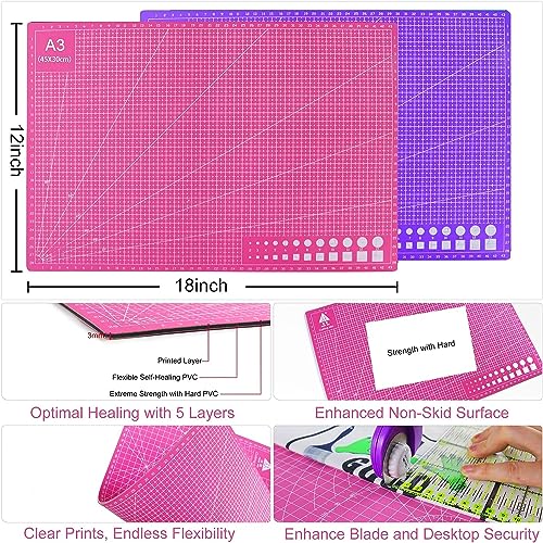 Rotary Cutter Set, 38PCS 45mm Rotary Fabric Cutter Wheel Set, Fabric Cutter Wheel, Quilting Rotary Cutters Rolling Fabric Cutter Wheel and A3 Mat, Rotary Rolling Cutter For Sewing, Quilting(Pink)