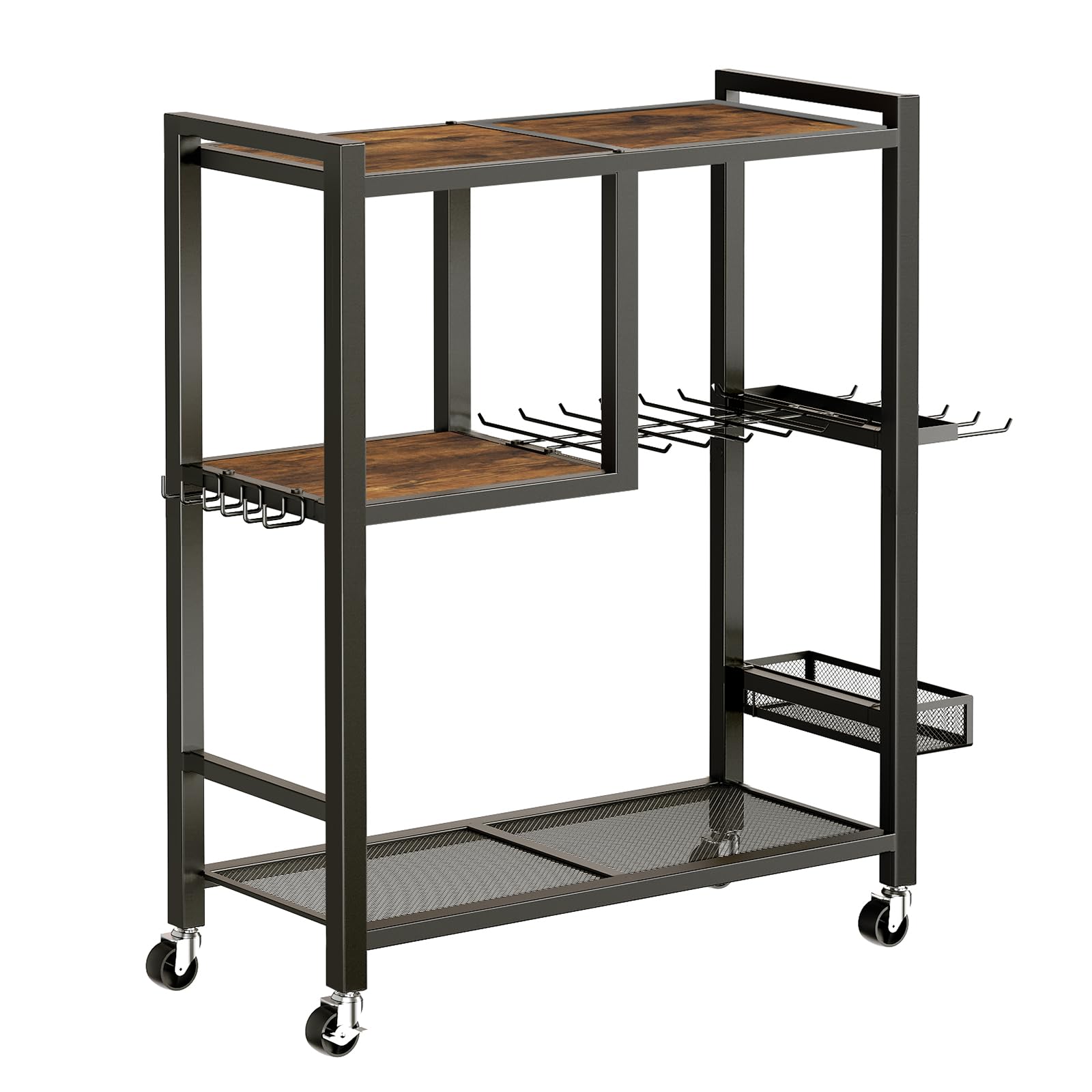 MAHANCRIS Power Tool Organizer, Power Tool Cart with Wheels, Garage Storage Organization, 6-8 Drill Rack Shelf Tool Holder, Rolling Tool Cart Mobile Open Tool Chest Cabinet Box for Workshop TCHR9901