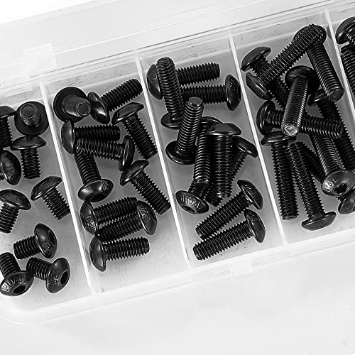 GUTEBANG M5 x 8mm 12mm 16mm 20mm 25mm Button Head Socket Cap Screws Bolts, 10.9 Grade Alloy Steel, Allen Hex Drive, Black Oxide Finish, Metric Fully Threaded, 50PCS