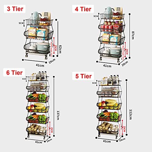 Multi-Tier Vegetable Storage Rack, Movable Stackable Fruit Vegetable Shelf, for Kitchen, Pantry, Bathroom, Garage, Living Room,4 Tier