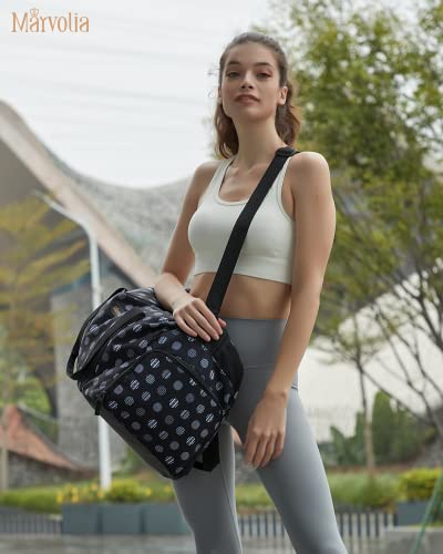 Marvolia Small Gym Bag for Women - Duffle Bag for Travel Weekender Bag with Shoe Compartment Carry on Bag for Women - Black
