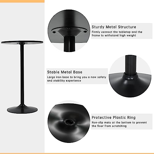 Round Bar Table 40" Height Modern Pub Table with Solid Top and Sturdy Metal Base, High Top Table for Kitchen, Dining Room, Bistro, Cocktail, Black