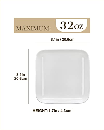 MALACASA Pasta Bowls 32 oz, Ceramic Pasta Bowl Large Salad Bowls Set of 4, Durable Porcelain 8 Inch Square Serving Dishes, Microwave, Oven, Dishwasher Safe, Series IVY