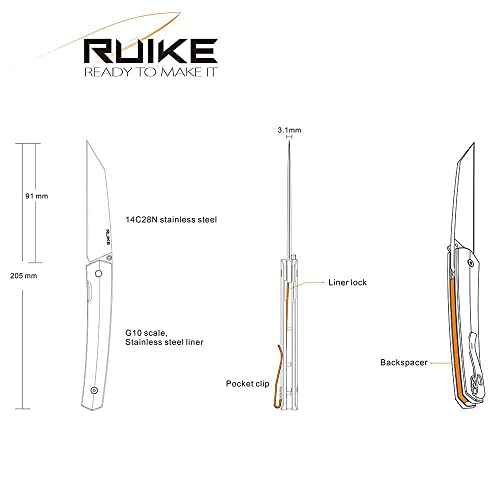 Ruike P865 Pocket Tactical Knife Folding knives 14c28n Stainless Steel Liner Lock Utility Camping Knife Survival 3.58inch Small Mini tool Knife EDC Tools Belt Clip for Men Gift