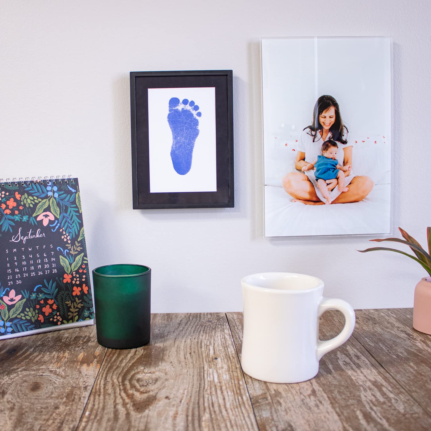 Large Baby Handprint or Footprint Clean-Touch Ink Pad with Picture Frame Kit and Imprint Cards (Blue)