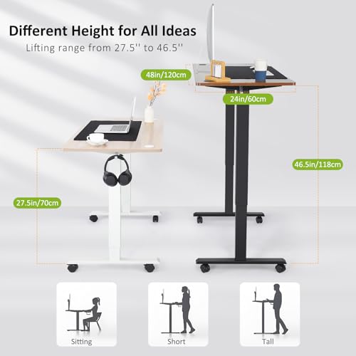 farexon Electric Standing Desk Adjustable Height, 48x 24 Inches Sit Stand Up Computer Desk with Double Metal Hook,4 Memory Preset Heights, 27''-45'' Lifting Range for Home/Office,Vintage Brown