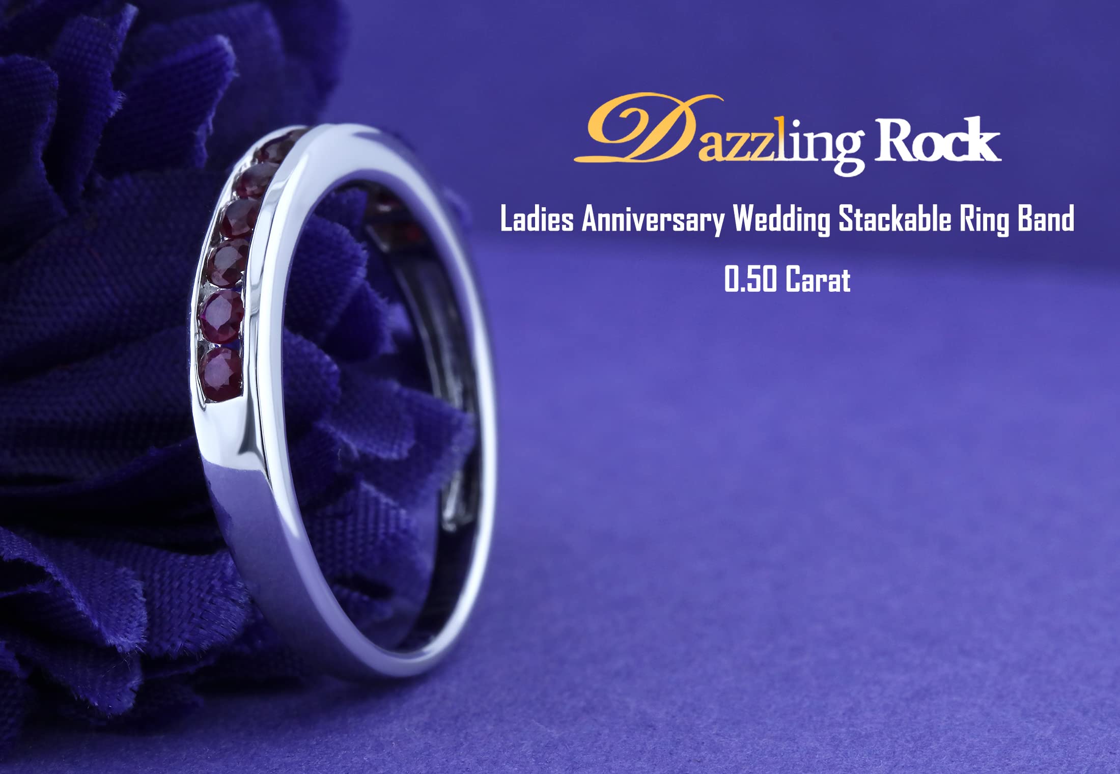 Dazzlingrock Collection 0.50 Carat (Ctw) 10k Round Red Ruby Women Anniversary Wedding Stackable Ring Band 1/2 CT, White Gold, Size 6