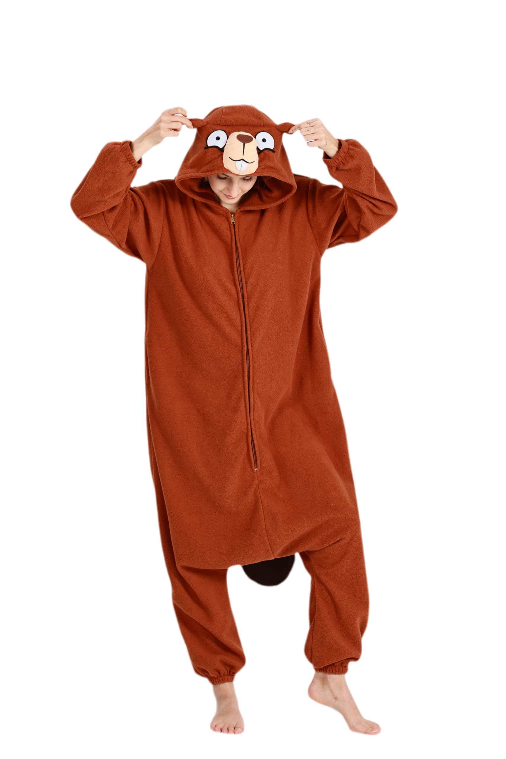 DarkCom Animal Onesie Unisex Adult Pajamas Beaver Cosplay Homewear One Piece Sleepwear Small