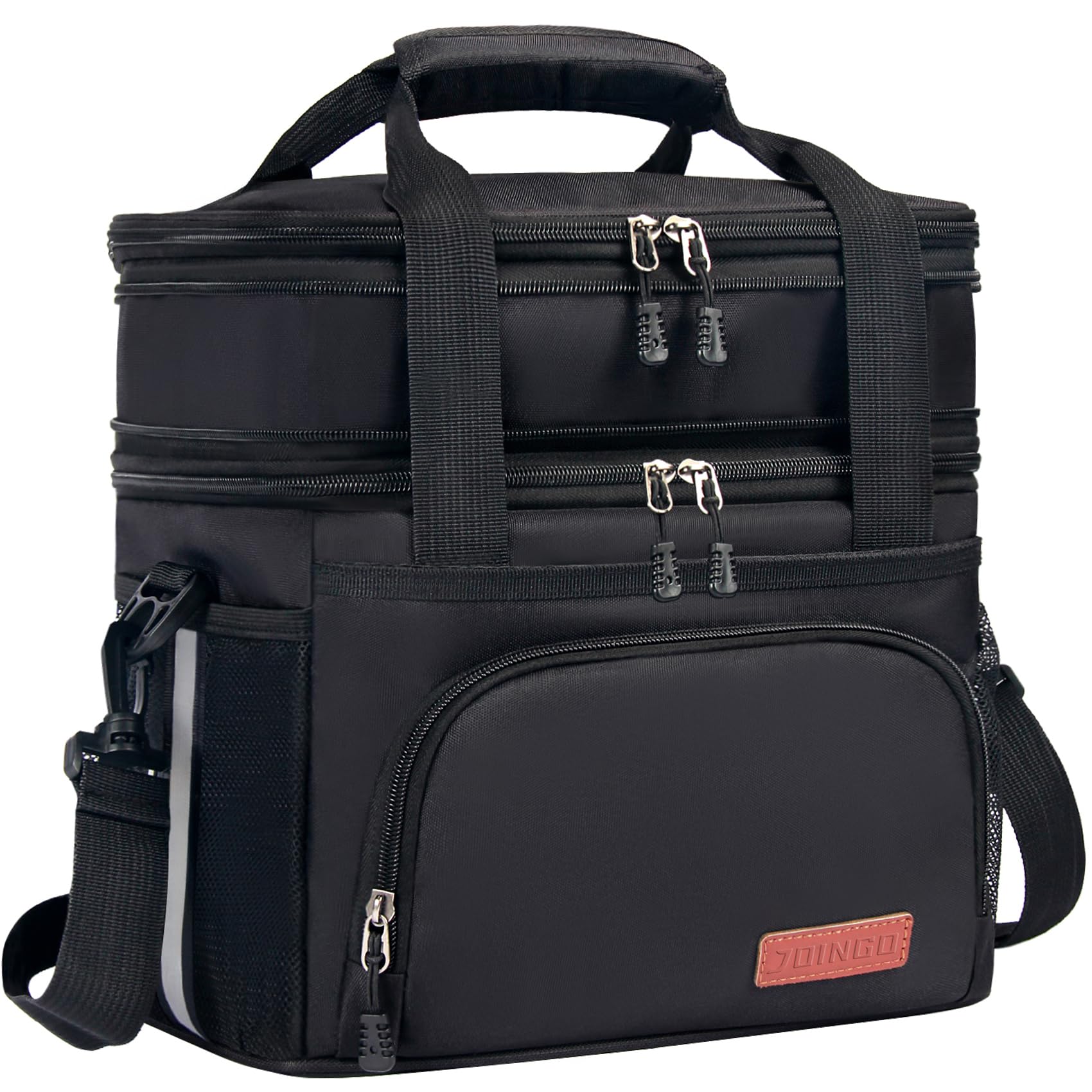 JOINGO Lunch Box For Men/Women,Large Double-layer Insulated Expandable Reusable Leakproof Cooler Bags For Adults,Lunch Box With Adjustable Shoulder Strap For Office Travel Picnic(Black)