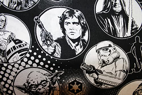 Star Wars Fabric Han Solo Stormtrooper Chewbacca R2-D2 Fabric Black and White Sold by The Fat Quarter (18" X 22") New BTFQ