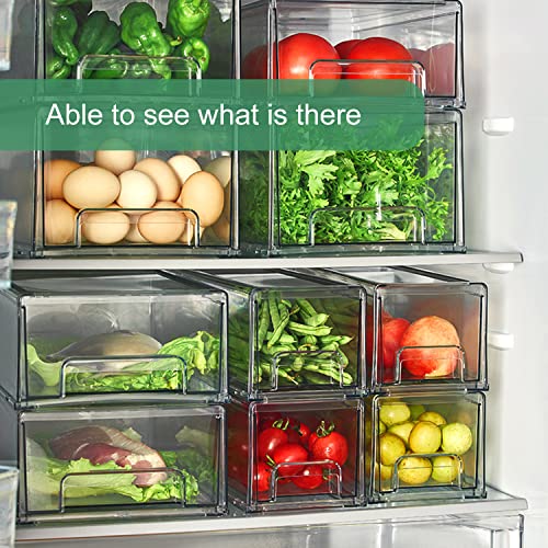 Yatmung Clear Drawers Pull Out Refrigerator Organizer Bins - Stackable Fridge Drawers - Food, Pantry, Freezer, Plastic kitchen organizing - Fridge organization and storage containers (2 Pack | small