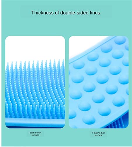 Silicone Bath Towel Scrubber with Bath Towel Holder, Exfoliating Back Scrubber for Shower Cleaning, Silicone Exfoliating Body Scrubber with Non-Slip Handle for Men and Women (Blue, 27.6 inches)