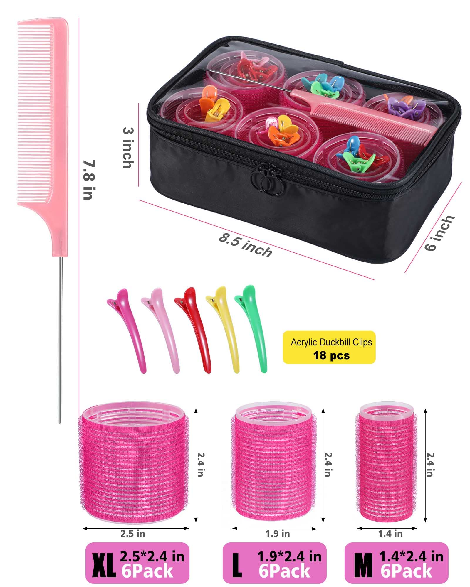 MaxNedrin Hair Roller sets,Self Grip Hair Curlers,3 Inch Salon Hair Dressing Curlers,3 Size (JUMBO LARGE MEDUIEM)18 Packs(Blue)