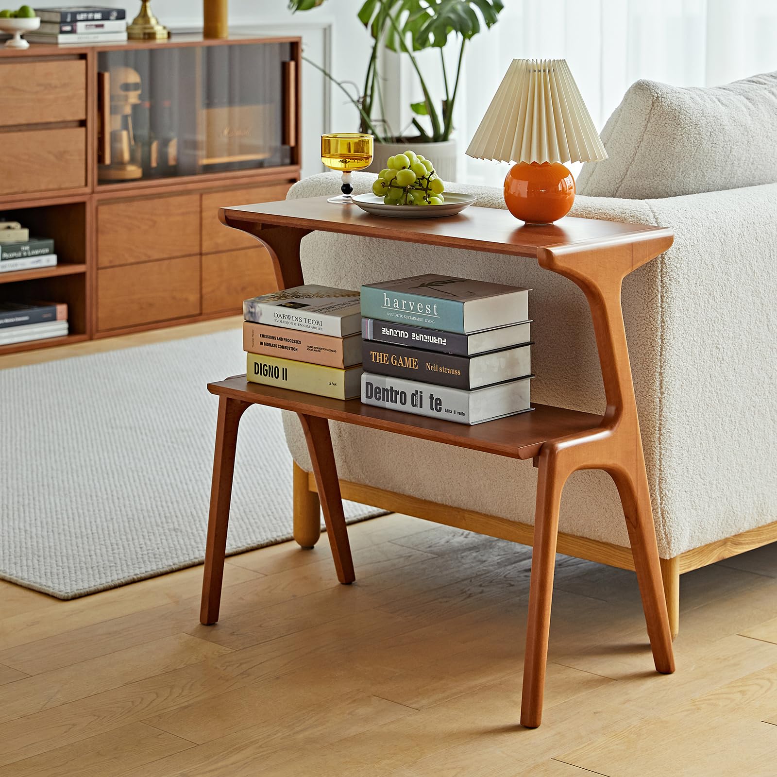 MLRDWLS Couch Table, Sofa Table with Storage, Mid Century Modern Console Table, for Living Room, Bedroom, Entrance (Cherry Color)