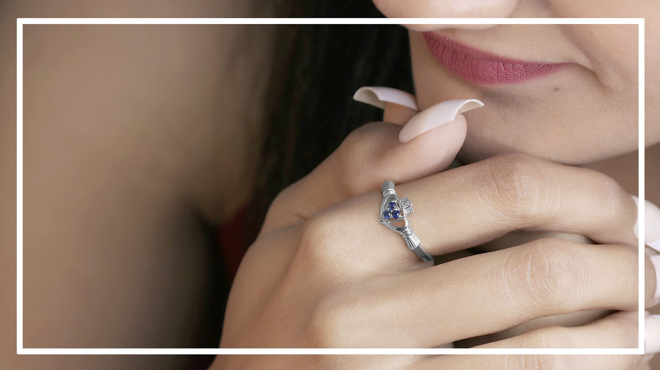 Dazzlingrock Collection Round Natural Blue Sapphire & White Diamond Promise Irish Love & Friendship Claddagh Heart Shape Ring for Women in 18K White Gold Size 8