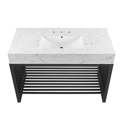 Modway Gridiron 48" Stainless Steel Bathroom Vanity Cabinet, 48 Inch, Black