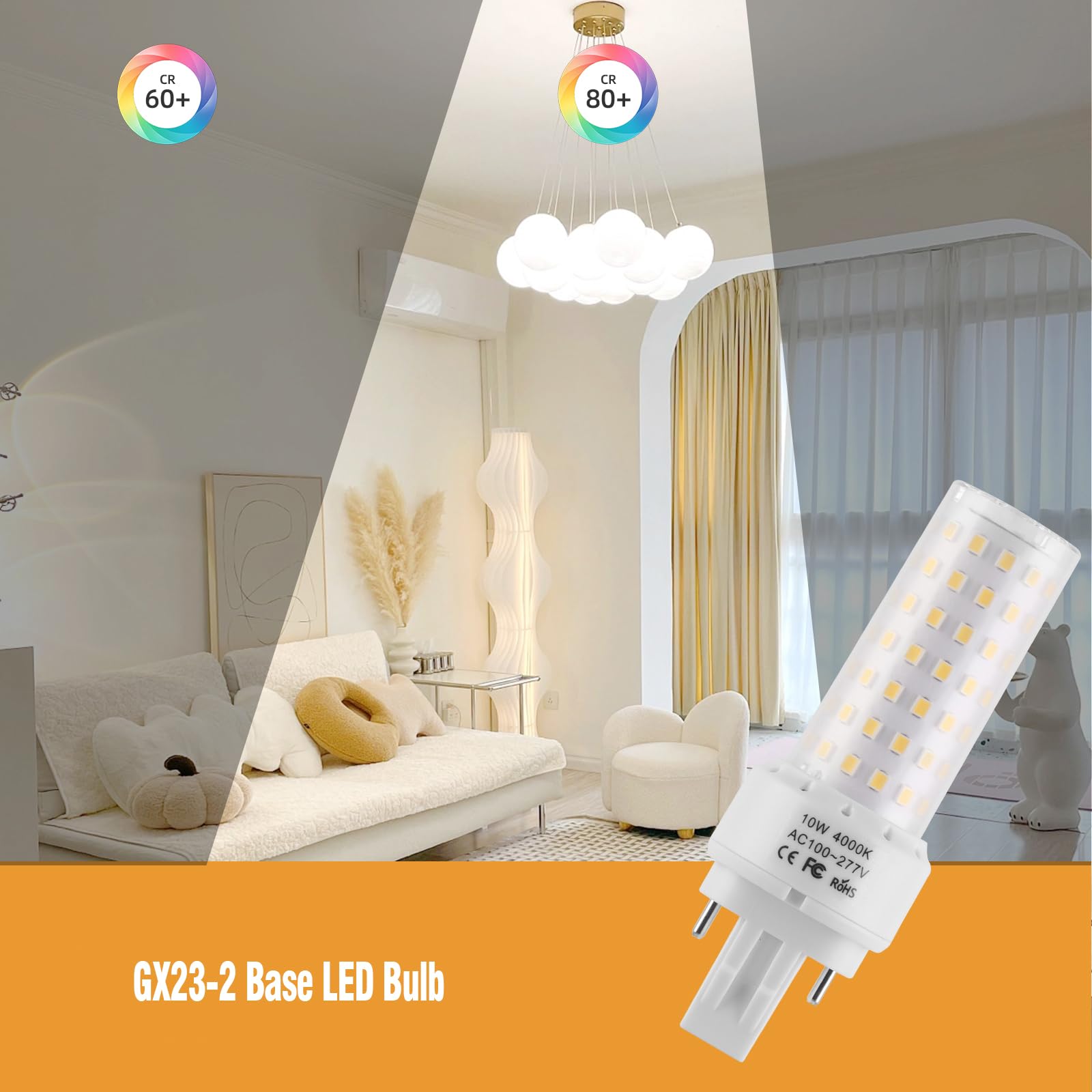 Lidesheng GX23-2 Base LED Light Bulb Plug and Play,4000K Neutral White 1400Lm 2Pin LED PL Bulb, 13W 18W CFL Equivalent, Ballast Compatible (Neutral White, 10W 2pcs)