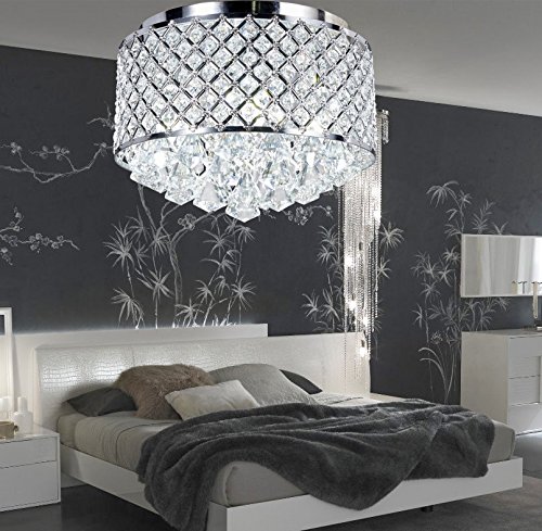 Diamond Life 4-Light Chrome Finish Round Metal Shade Crystal Chandelier Flush Mount Ceiling Fixture