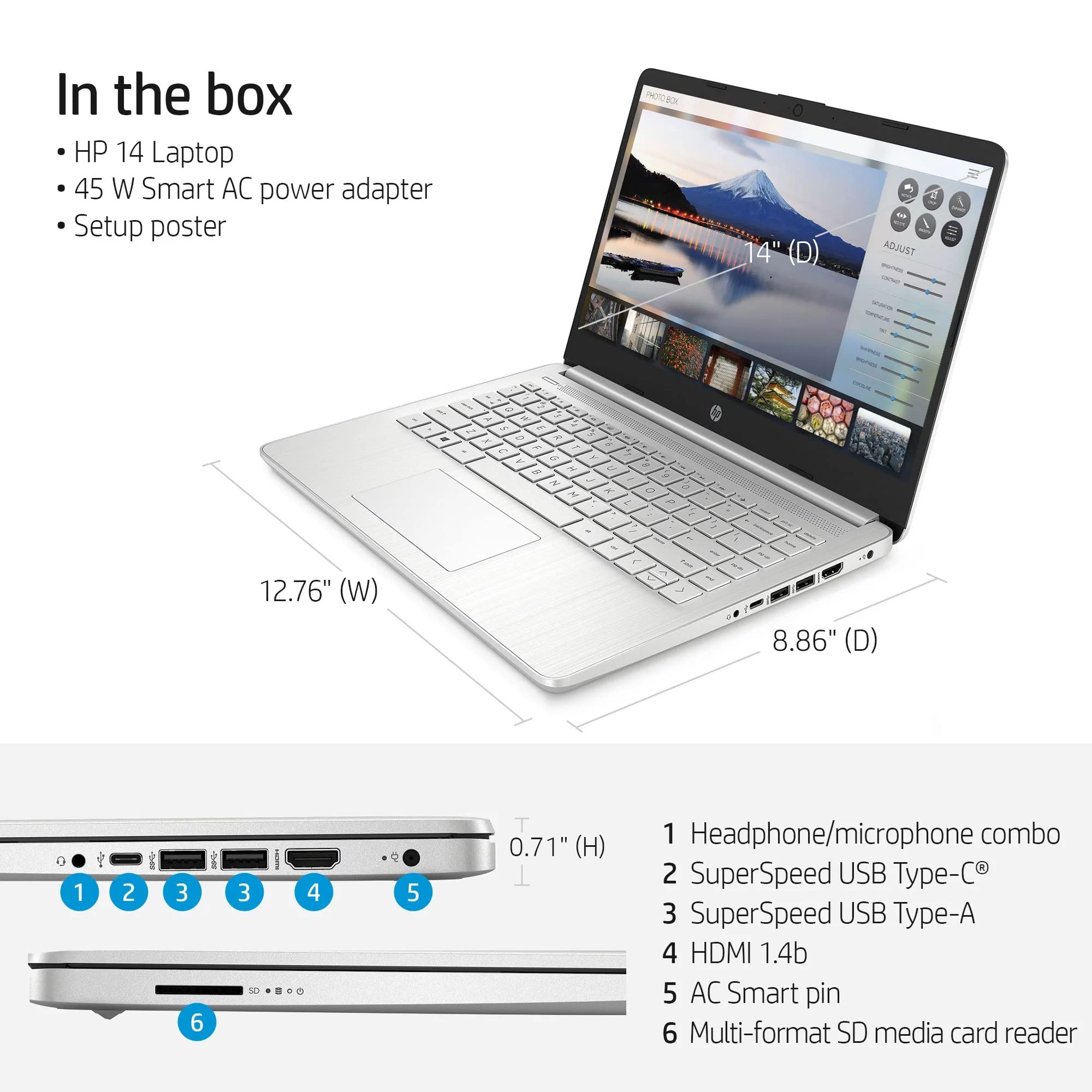 HP 2023 Newest 14" HD Laptop for Students and Business, Intel Quad-Core Processor, 16GB RAM, 192GB Storage(64GB eMMC+256GB Micro SD), Long Battery Life, UHD Graphics, Webcam, Ultra Light, Win 11 S