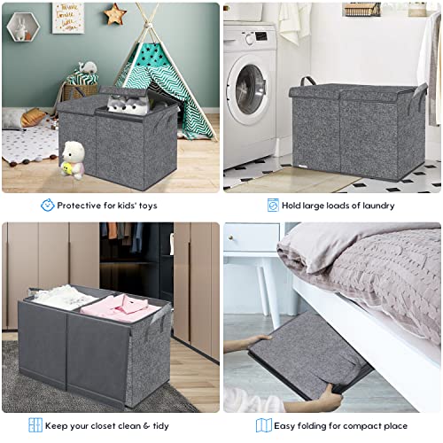 Friday Monkey Large Toy Storage Box Organizer with Removable Lids & Reinforced Handles 2 Pack, Sturdy Collapsible Toys Chest Bin Basket for Kids, Boys, Girls Room, 25x13x16inch, Dark Grey, ZMBCWJX2P