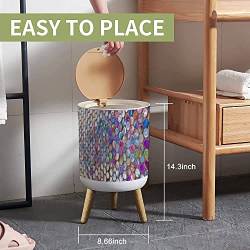 IBPNKFAZ89 Small Trash Can with Lid Round Purple Glass Garbage Bin Wood Waste Bin Press Cover Round Wastebasket for Bathroom Bedroom Kitchen 7L/1.8 Gallon