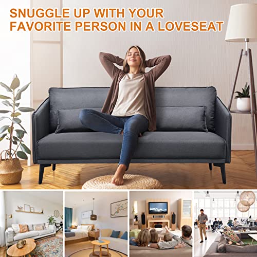 Loveseat Sofa Couches for Living Room 59", Modern Linen Fabric Couch, Small Sofas with 2 Pillow, 2-Seat Upholstered Love Seats for Living Room, Bedroom, Apartment, Small Spaces, Dark Gray