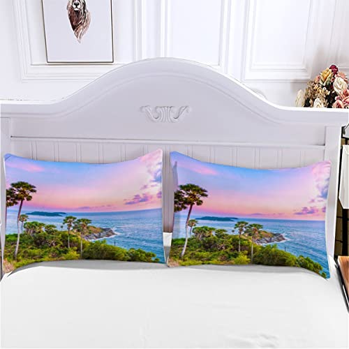 Quilt Cover Twin Size Thailand Scenery 3D Bedding Sets Sea, Coconut Trees Duvet Cover Breathable Hypoallergenic Stain Wrinkle Resistant Microfiber with Zipper Closure,beding Set with 2 Pillowcase