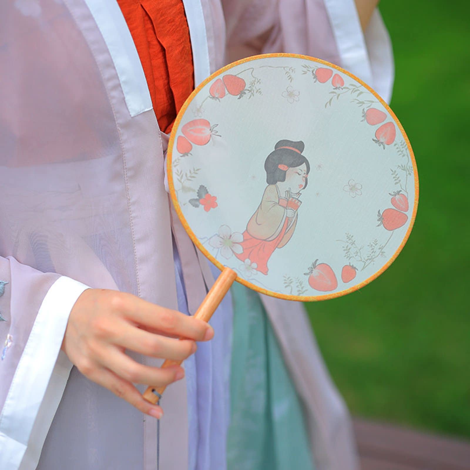 ERTUO Chinese Style Round Fan Simulation Silk Hand Fan Court Fan Dance Fan Hanfu Cheongsam Fan