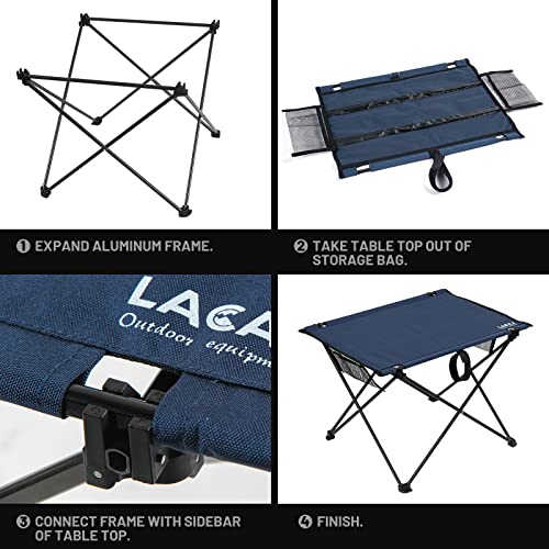 G2 GO2GETHER Lightweight Camping Folding Table, Durable Aluminum Frame, Oxford Cloth Tabletop, Compact Storage Size, with Unti-slip Foot Cover, Side Pocket and Carrying Bag (Navy)