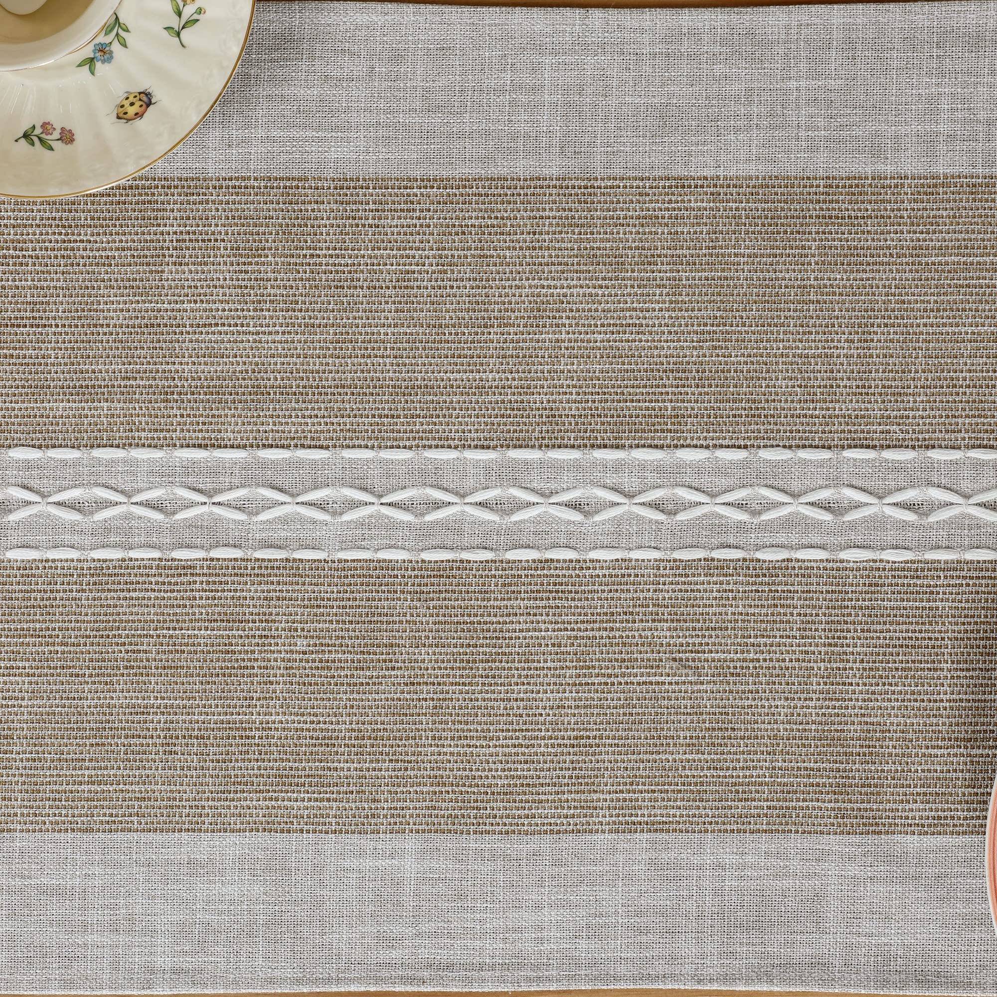 Farmhouse Braided Striped Table Runner Rustic Embroidery Coffee Table Runners for Decorations Weddings Holiday Brown 13x48inch