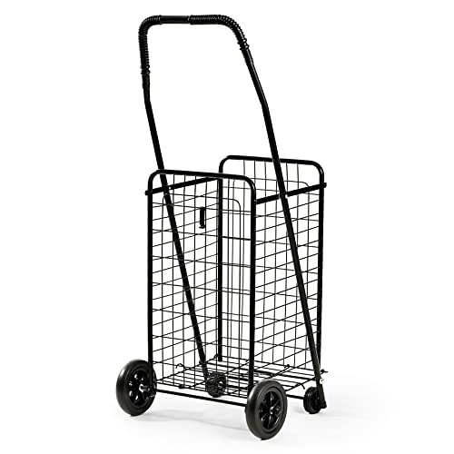 Folding Shopping Cart,Grocery Utility Shopping Cart with Four Wheels,Compact Folding Portable Cart Saves Space for Convenient Storage,Lightweight Easy to Move Holds up to Max 90Ibs,Black