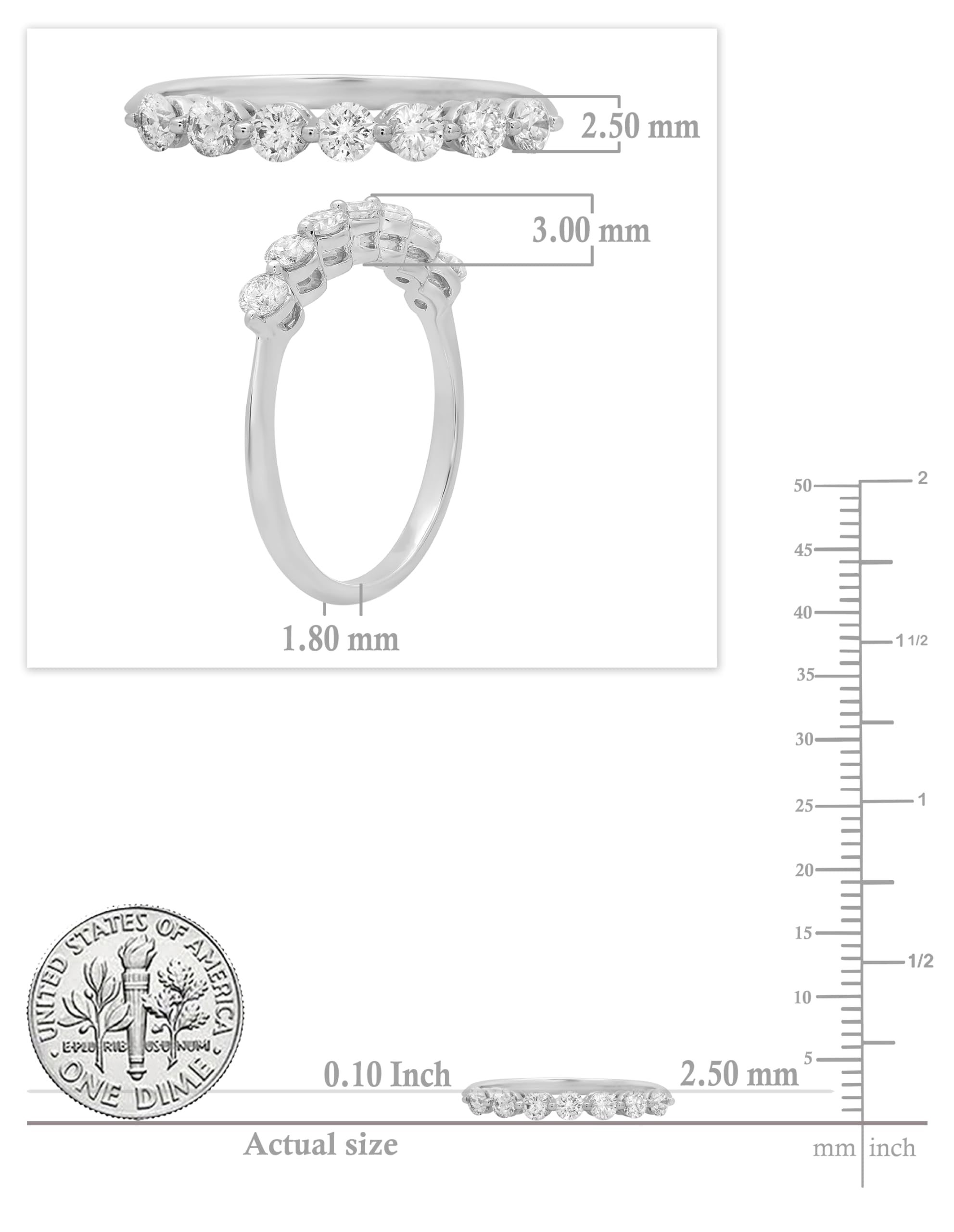 Dazzlingrock Collection 0.50 Carat (ctw) Round White Diamond Ladies Bridal Seven Stones Stackable Anniversary Wedding Band 1/2 CT|10K White Gold|Size 7