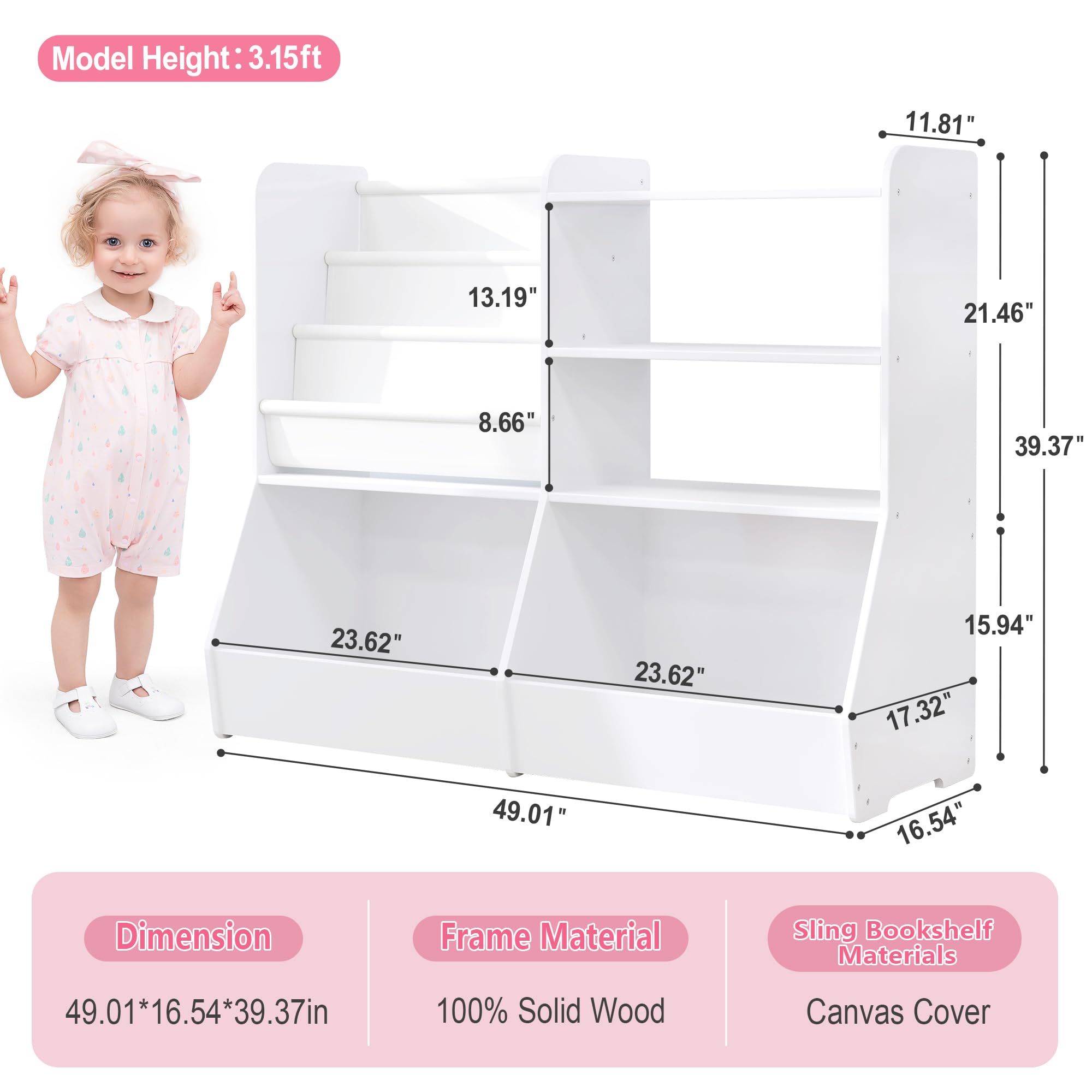 MallBest Kids Bookshelf Toy Storage Organizer Cabinet for Children Book Display 4 Tier Kids Bookshelf 3 Layer Sling Toddler Bookcase Playroom Nursery Classroom Kid Room(White)