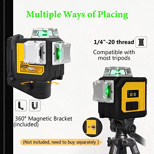 Globest 12 Lines 3D Laser Level, 3x360° Green Cross Line Laser Level for Picture Hanging and Construction, Three-Plane Auto Self-Leveling and Alignment Laser Tool,360° Horizontal/Vertical Laser Line