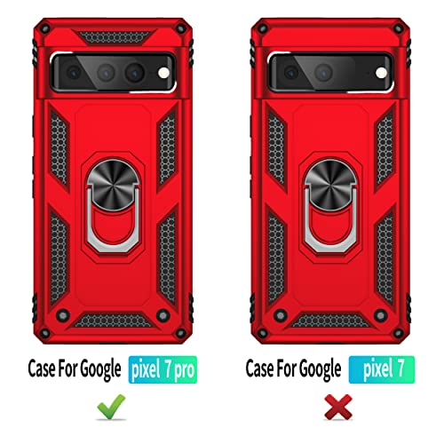 SunRemex for Google Pixel 7 Pro Case with Invisibility Screen Protector, Magnetic Ring Holder Kickstand,[Military Grade] 20ft. Drop Tested Protective Phone Case for Google Pixel 7 Pro (Red)