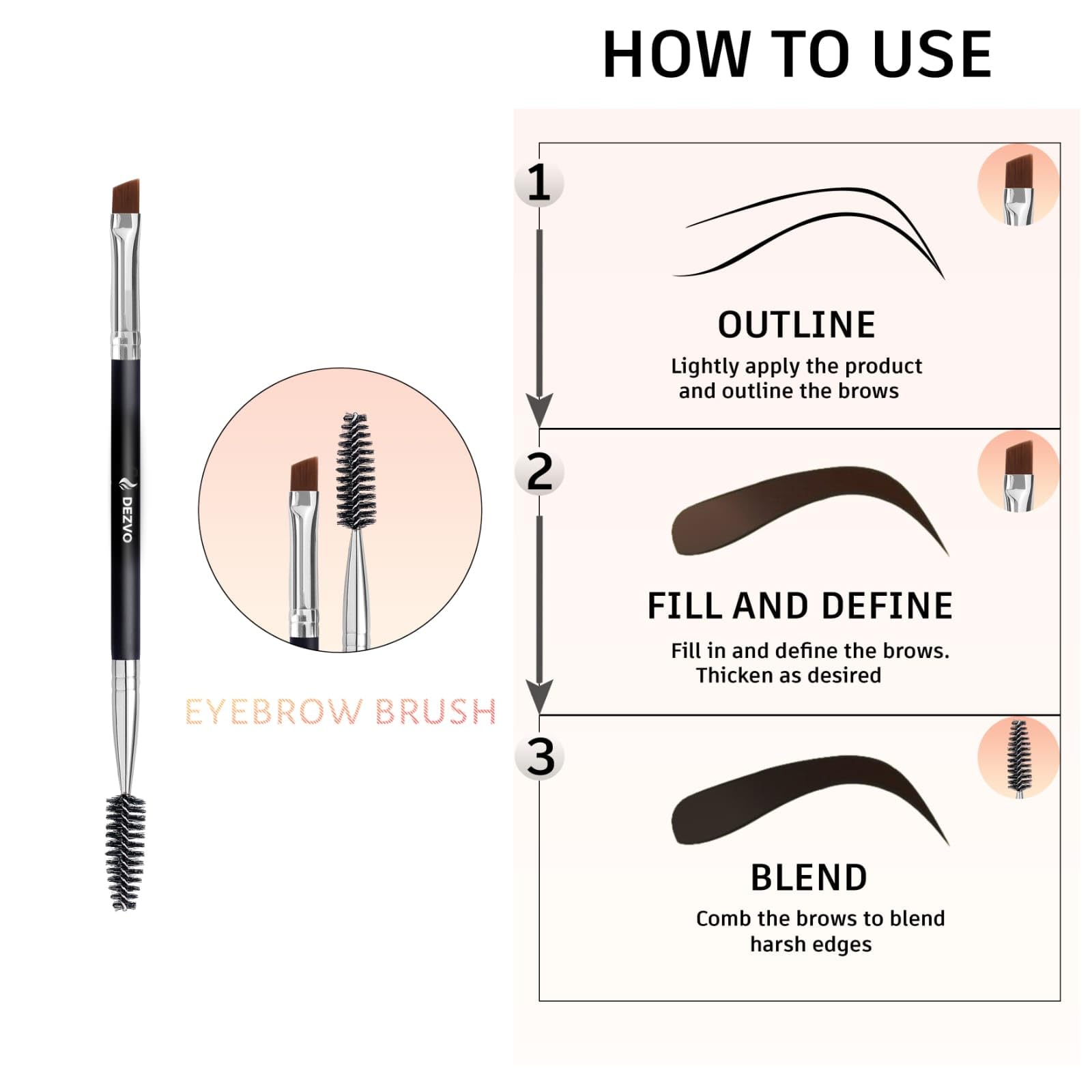 Flat Top Foundation Brush, Premium Kabuki Makeup Brush for Liquid, Cream, Powder, Blush Buffing, Blending, Flawless Face Brush , Stippling Makeup Tools , Angled Eye Brow Brush and Spoolie Brush with