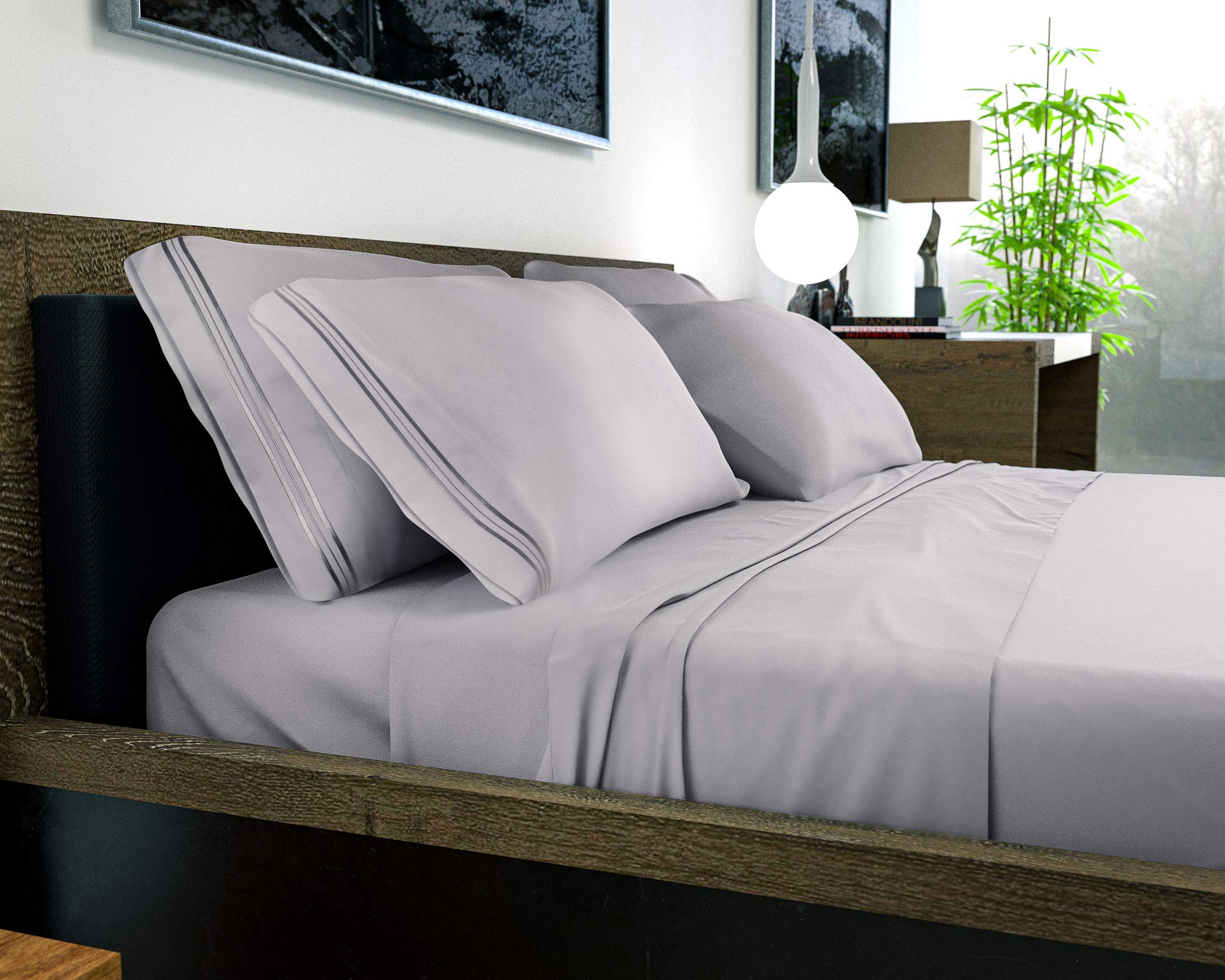 DREAMCARE Full Size Sheets – 4 pcs Cooling Sheets – up to 21” Deep Full Sheet Set – Hotel Luxury Sheets & Pillowcases – Superior Softness 100% Fine Microfiber with Side Pocket – Light Gray